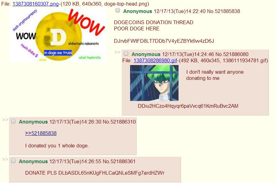 4chan users are handing out dogecoins like candy