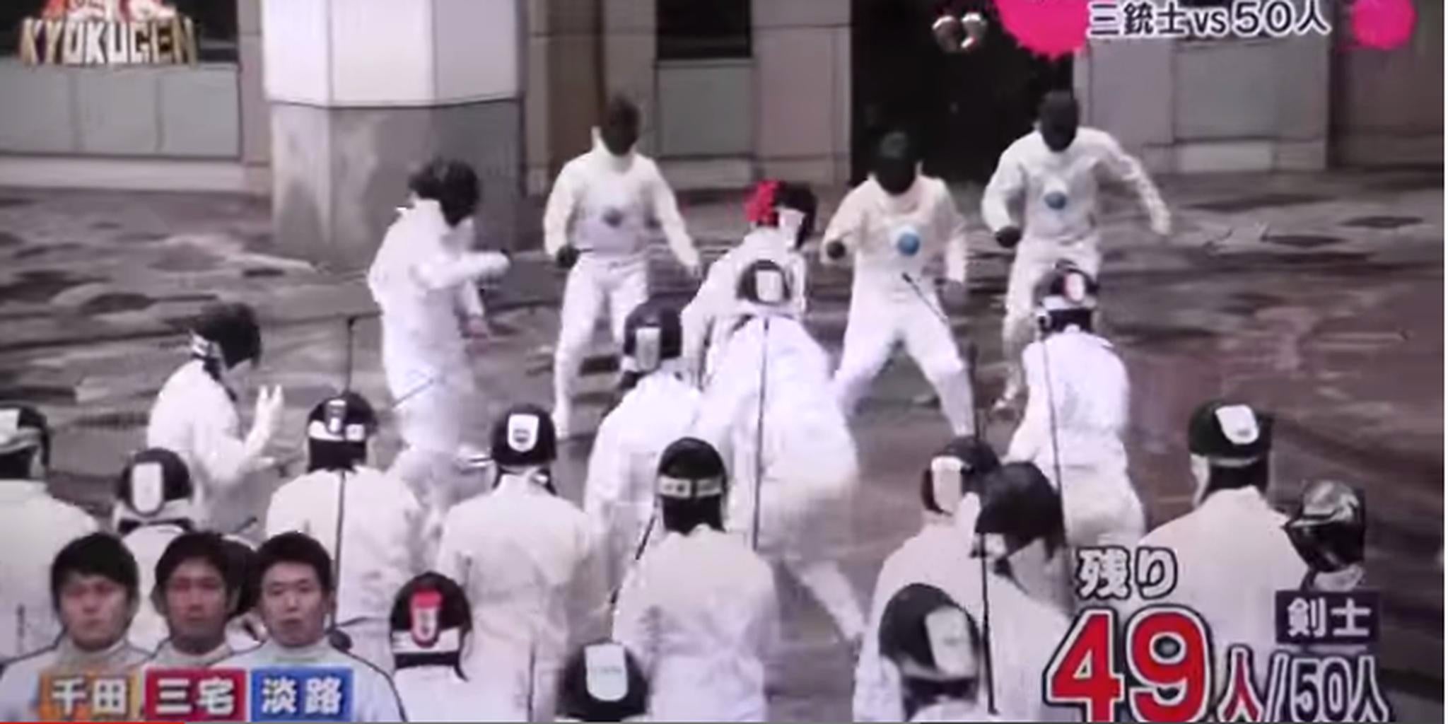 Can 3 Olympic fencing masters fend off 50 amateur opponents?