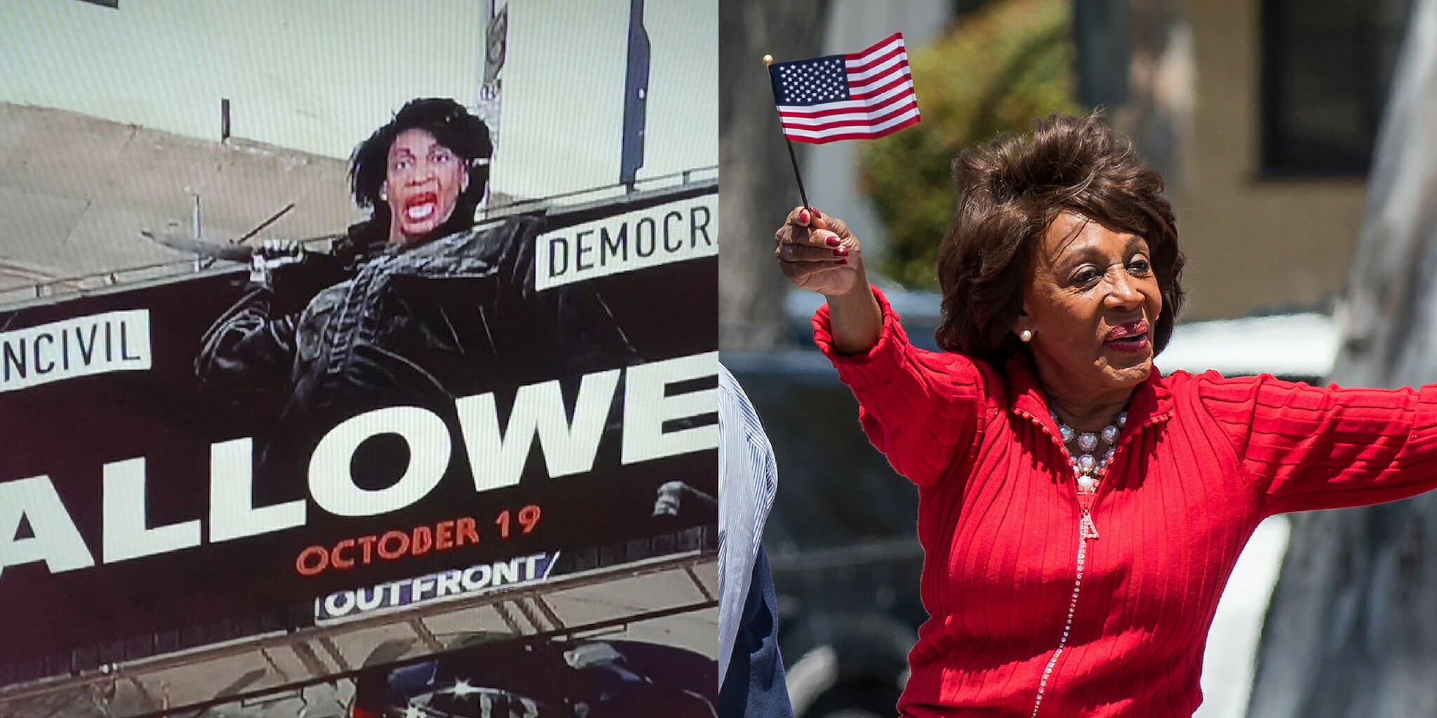 Street Artist Sabo Sticks Maxine Waters Head On Halloween Billboard