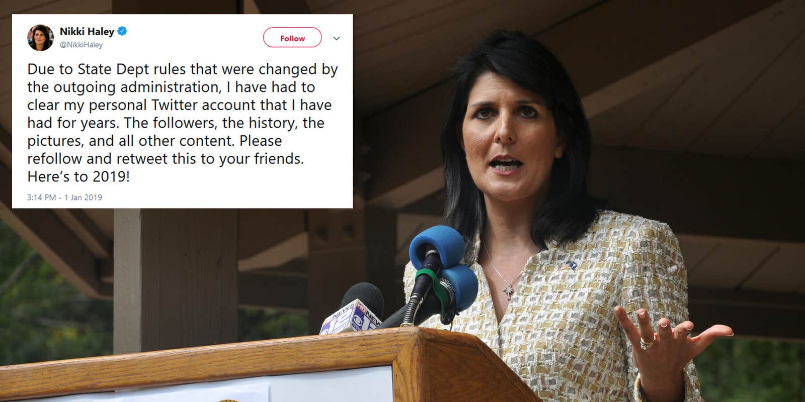 Nikki Haley Has A New Twitter, Rules Force Her To Relinquish Old One Nikki Haley Has A New Twitter, Rules Force Her To Relinquish Old One