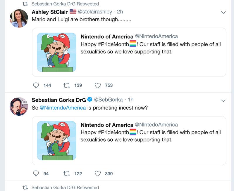 Fake Mario Luigi Kissing Photo Enrages Seb Gorka Ashley Stclair