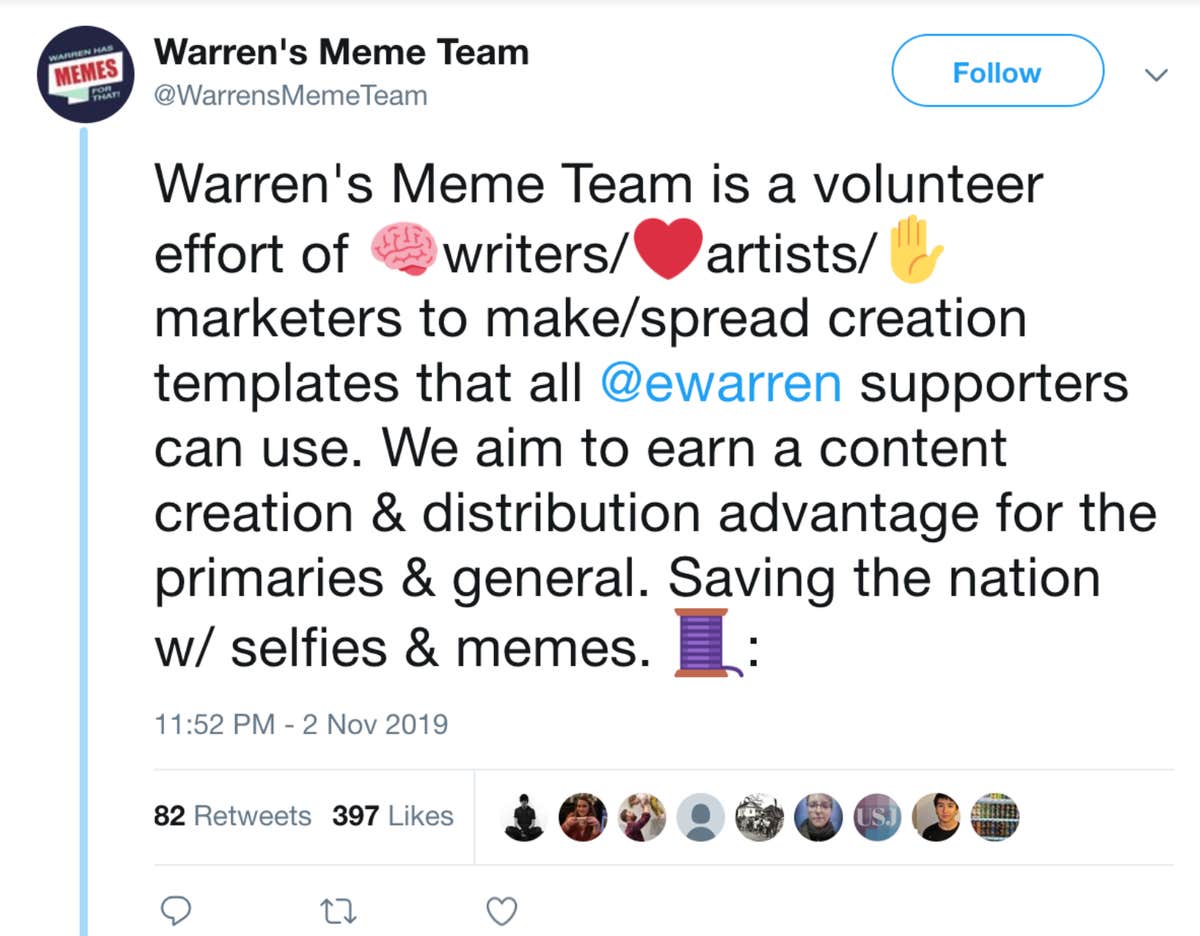 Elizabeth Warren's Meme Team Wants Order in 2020 Jokes
