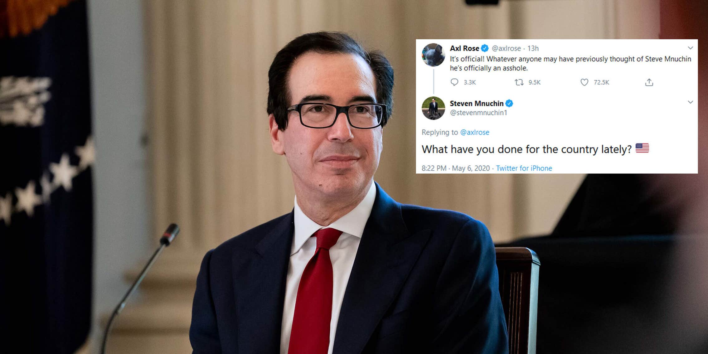 Steven Mnuchin, Axl Rose Engage In Bizarre Twitter Spat Steven Mnuchin, Axl Rose Engage In Bizarre Twitter Spat