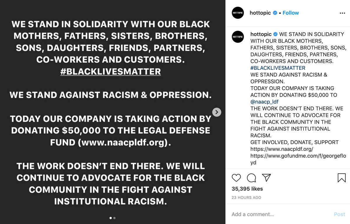 Hot Topic’s Unexpectedly Woke Black Lives Matter Statement Celebrated