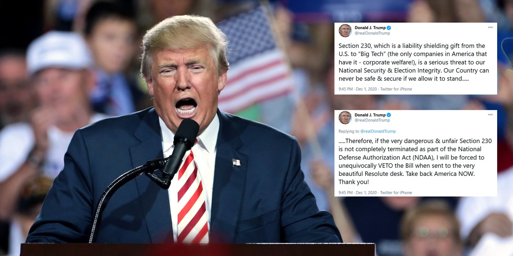 Trump Threatens To Veto Defense Bill If Section 230 Repeal Isn't In It