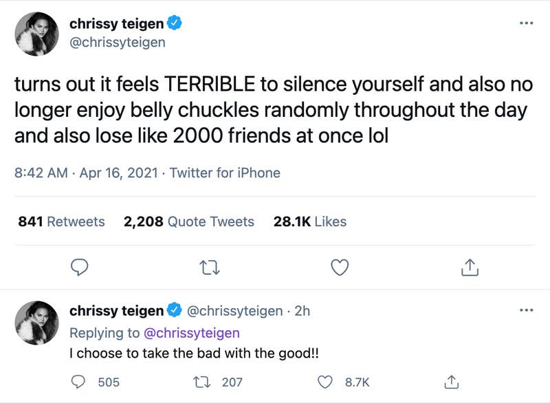 Chrissy Teigen Came Back to Twitter Less Than a Month After Leaving