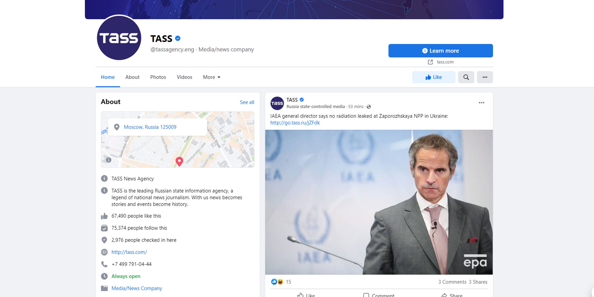 Facebook: Largest Russian News Agency Remains On Platform