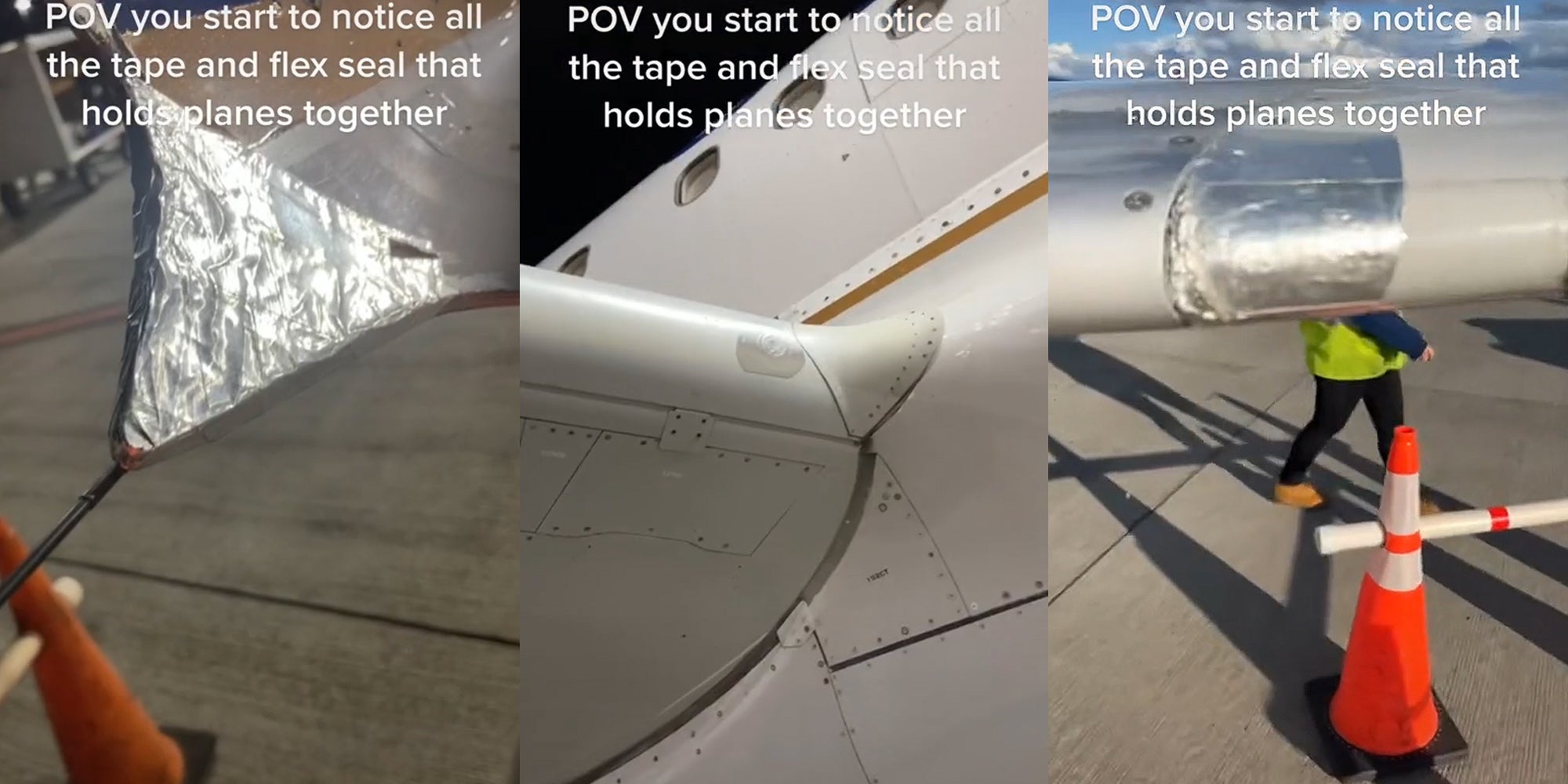 Airport Runway Worker Shows Tape That 'Holds Planes Together' in TikTok