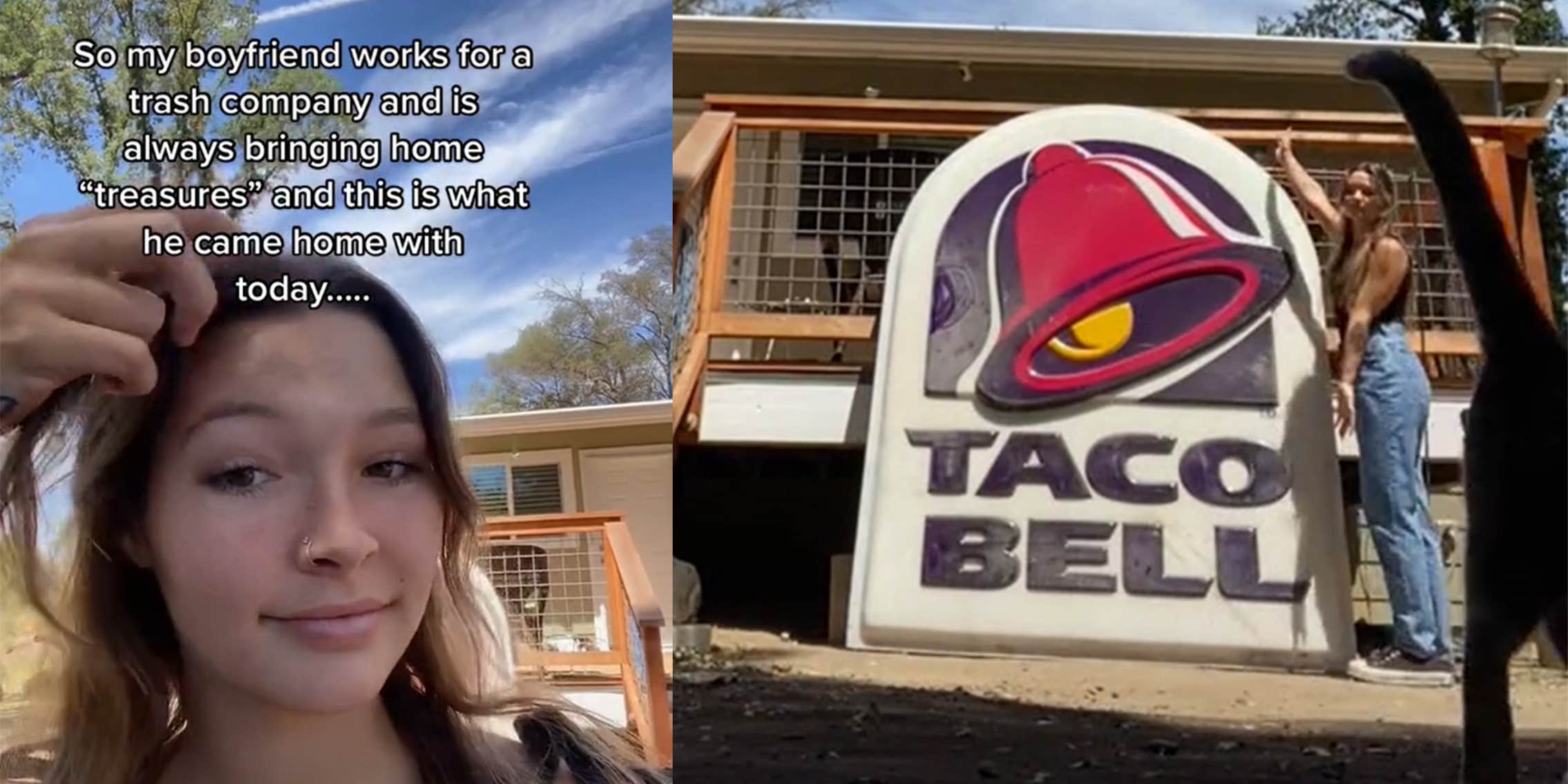 Dumpster-Diving Couple's Enormous Taco Bell Sign Goes Viral