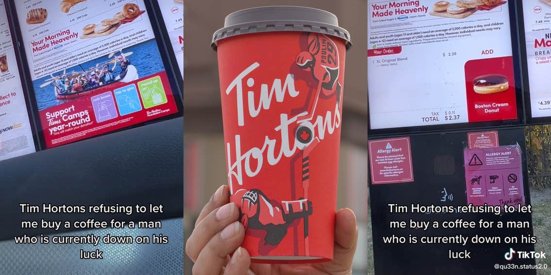 Tim Hortons Won't Let Customer Buy Coffee for Unhoused Man