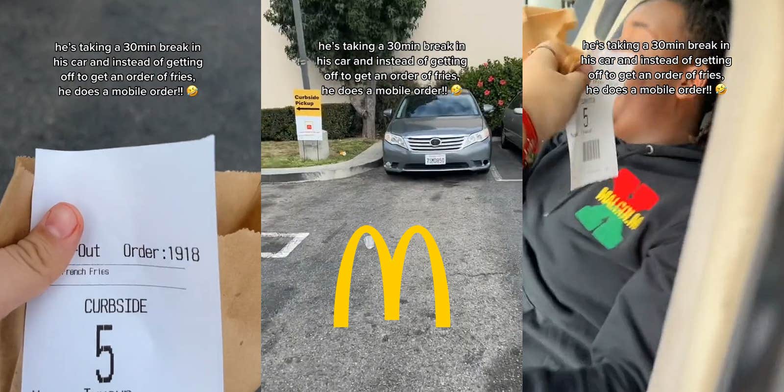 Mcdonalds Worker Places Curbside Order While Taking Break In Car