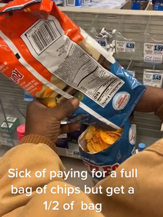 Shopper Gives Self Full Bag Of Ruffles Chips While At Check-Out