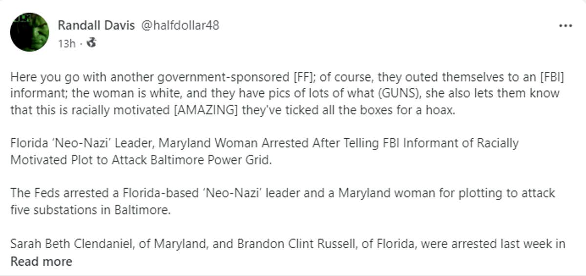 Far-Right Blames FBI For Alleged Plot Against Electric Grid