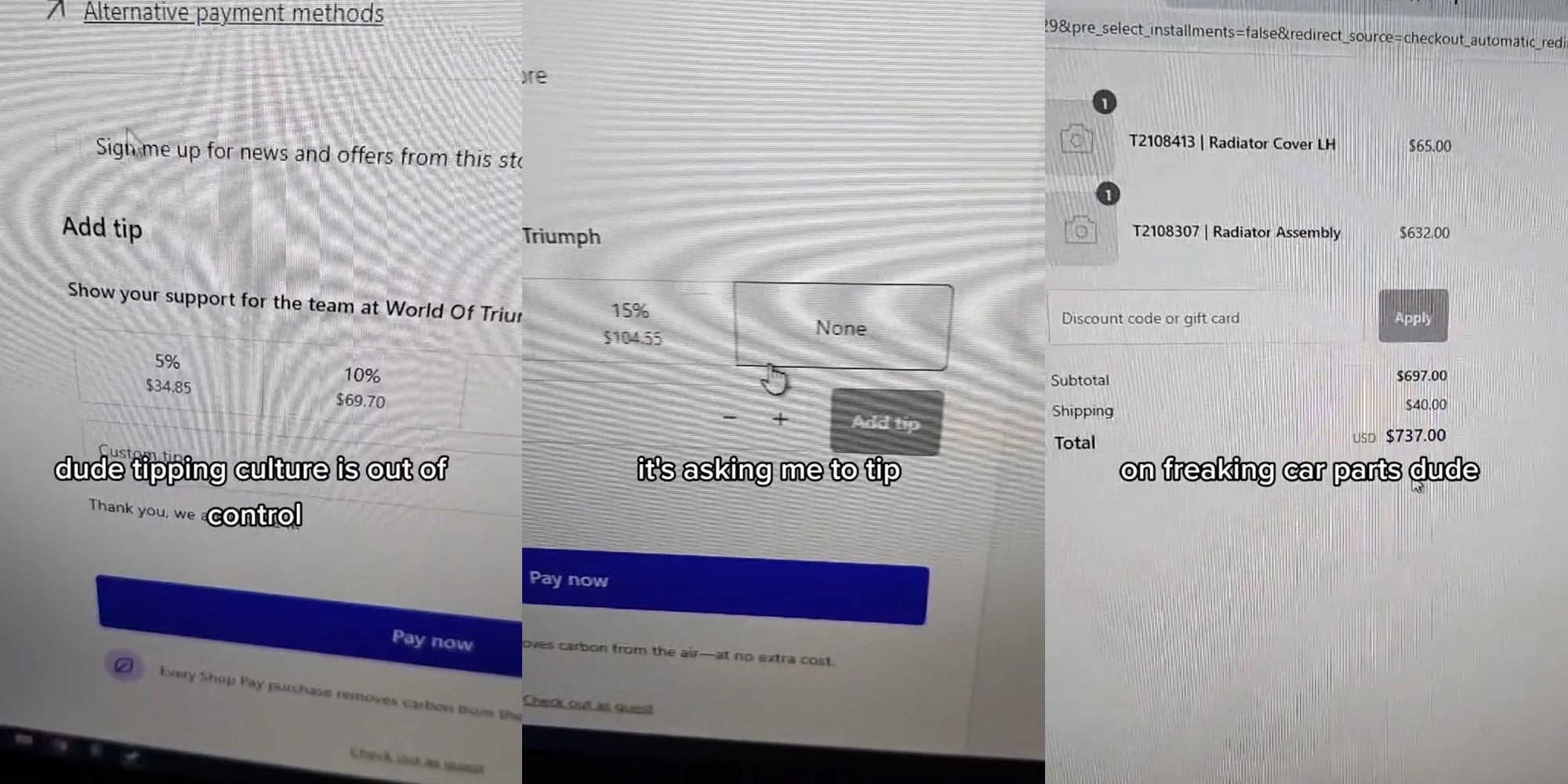 Customer Gets Asked To Tip When Buying Car Parts Online