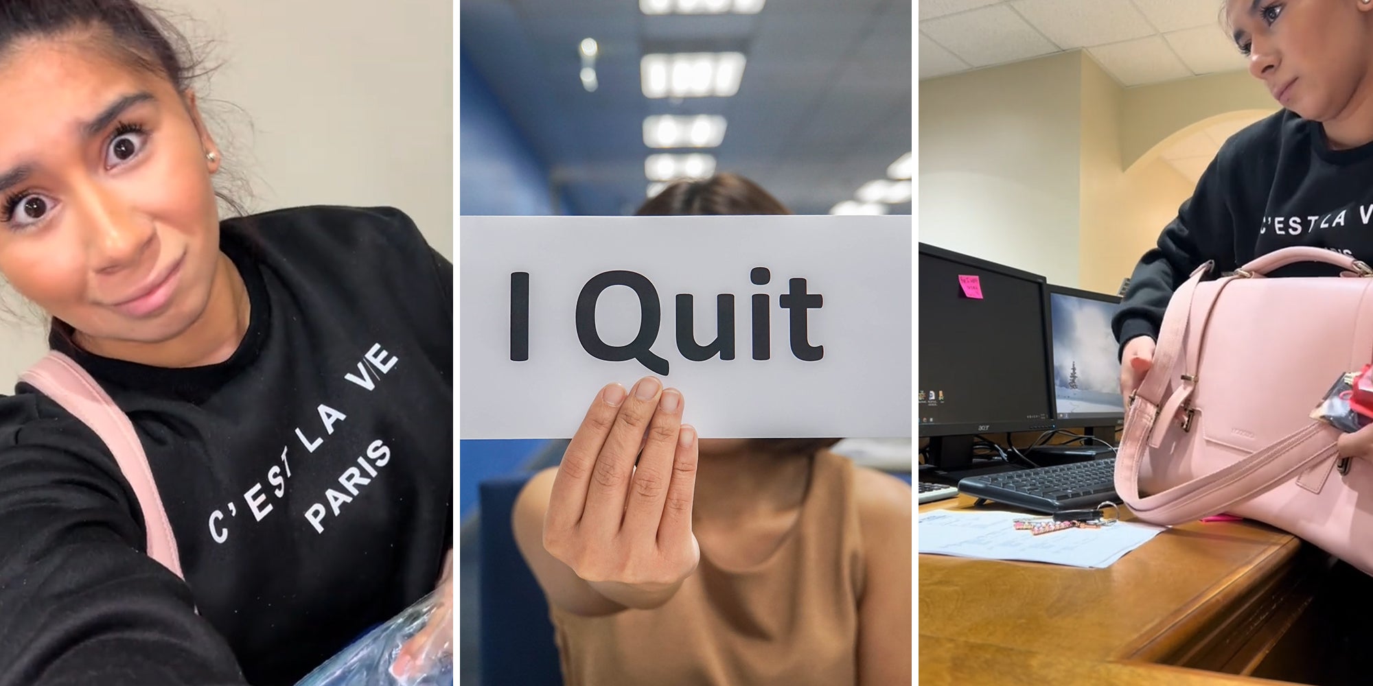 Woman Quits With A Sticky Note On Her Work Computer