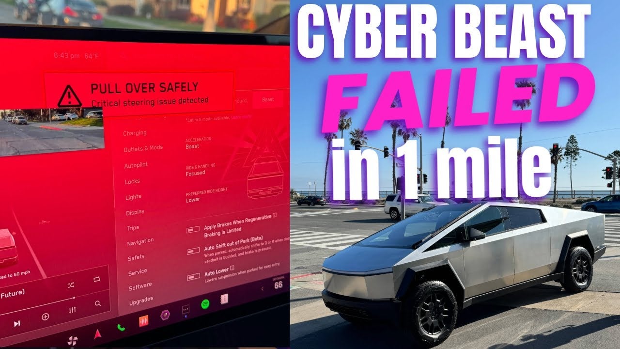 Cybertruck Failure Documented by YouTuber Right Off The Lot