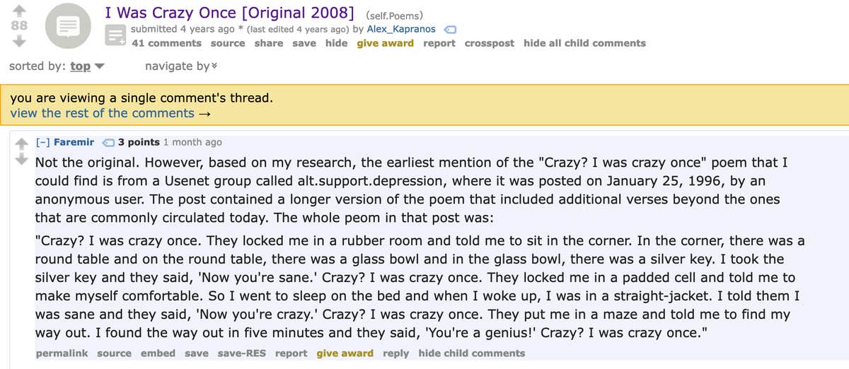 'Crazy? I Was Crazy Once' Meme History