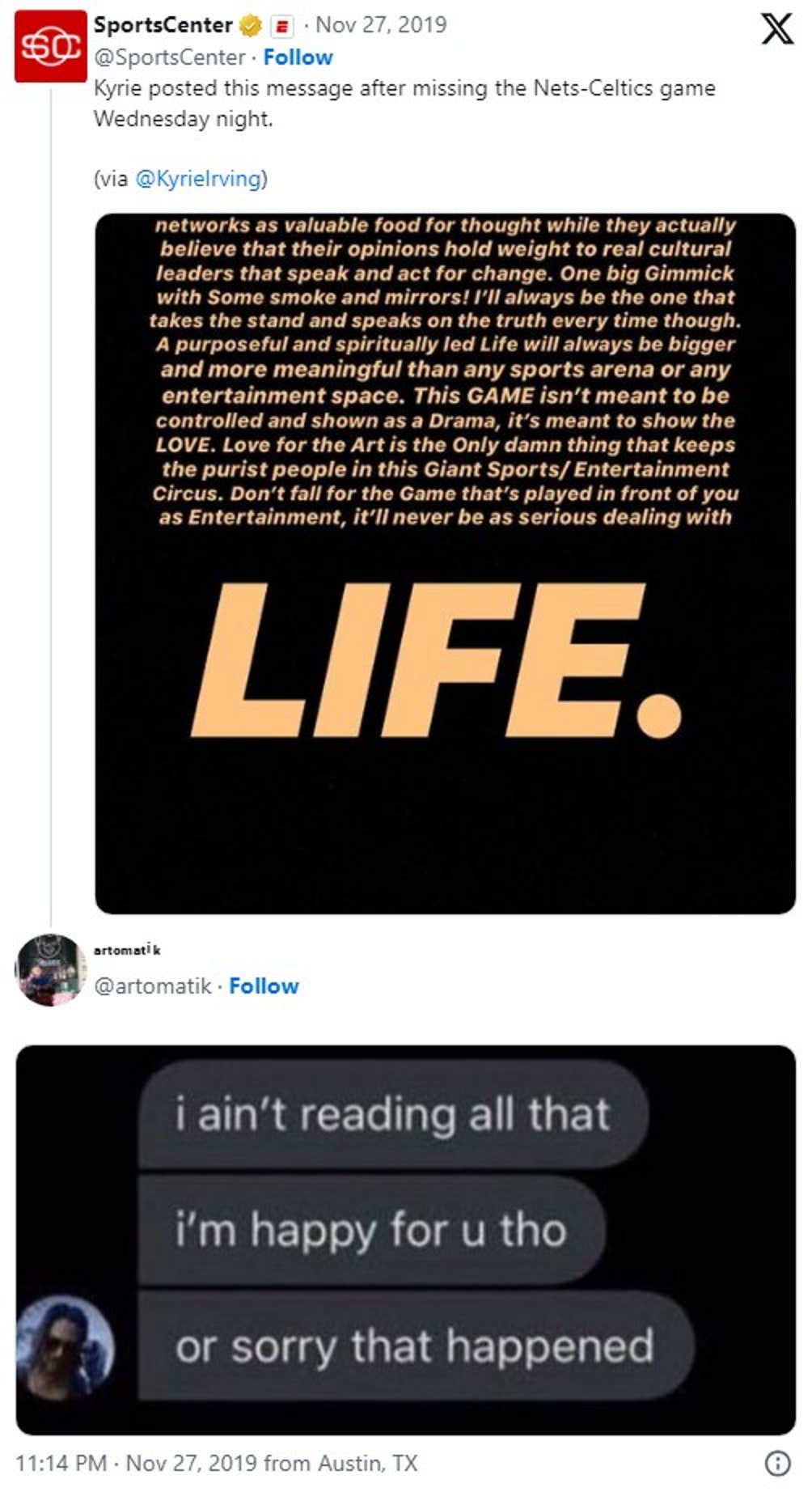 I Ain't Reading All That. I'm Happy For U, Tho...