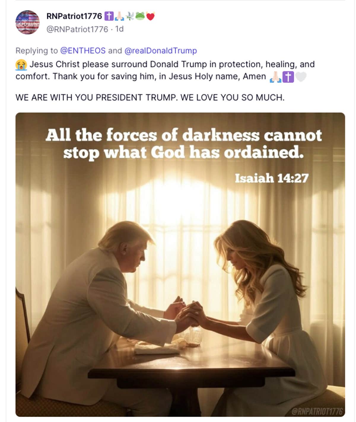 Truth Social Rallies Around Trump Angel Flag