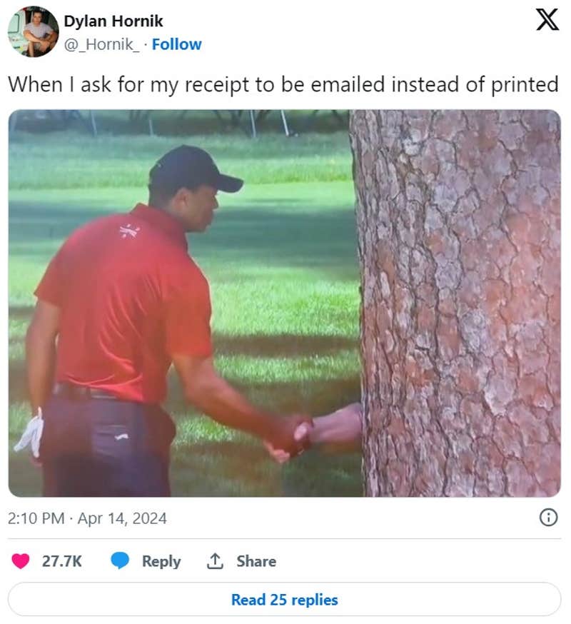 Tiger Woods Shaking Hands With A Tree Is Golf's Best Meme