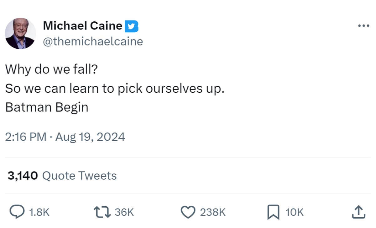 Batman Begin Meme: Michael Caine's Typo Delights Fans