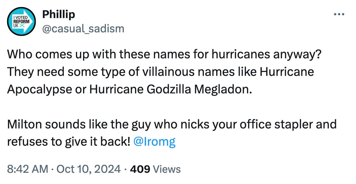 Milton Wanting His Stapler Back Is Now A Hurricane Meme
