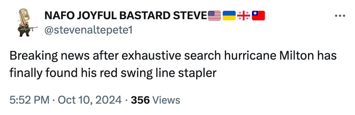 Milton Wanting His Stapler Back Is Now A Hurricane Meme