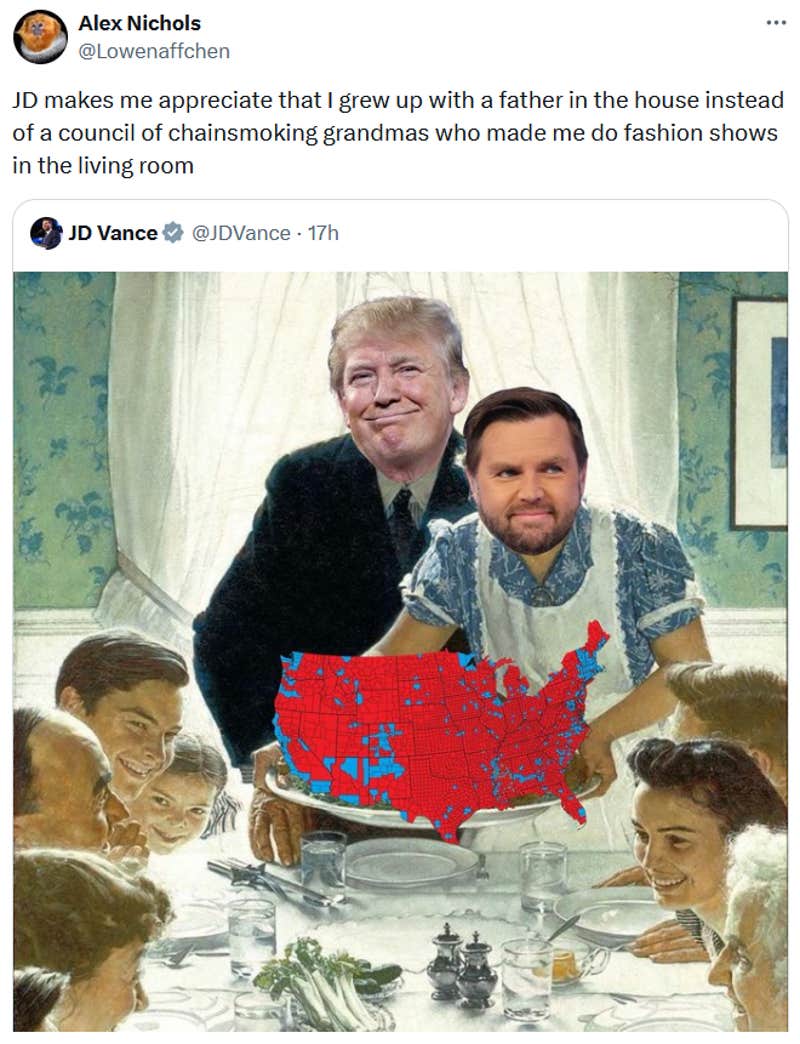 JD Vance Roasted For Portraying Himself As Trump's Wife In Thanksgiving ...