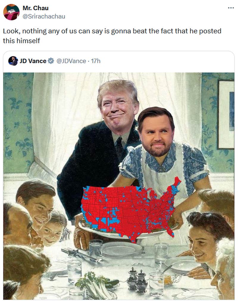 JD Vance Roasted For Portraying Himself As Trump's Wife In Thanksgiving ...