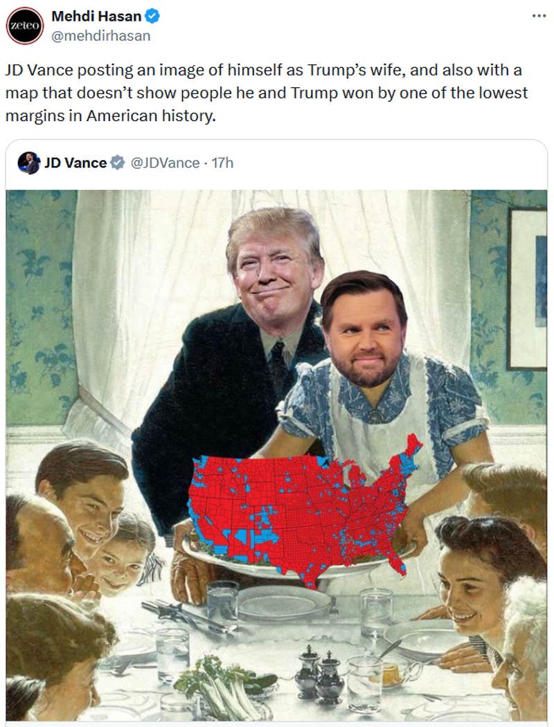 JD Vance Roasted For Portraying Himself As Trump's Wife In Thanksgiving ...