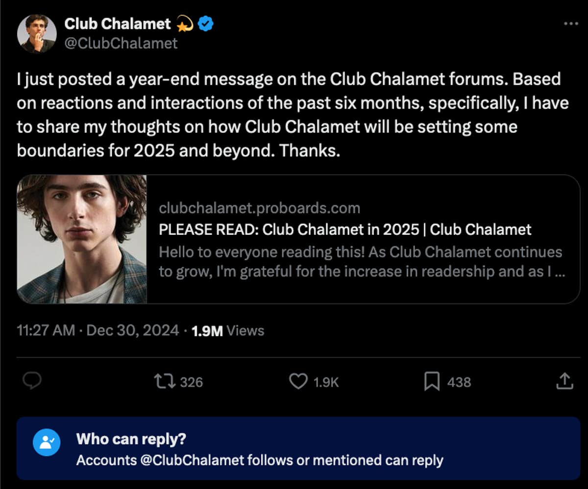 @ClubChalamet Creator Claps Back At Critics In Iconic 2025 Post