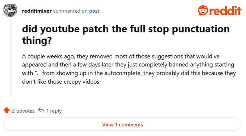The 'Full Stop Punctuation' AKA 'Typing "." Into YouTube' Glitch, Explained