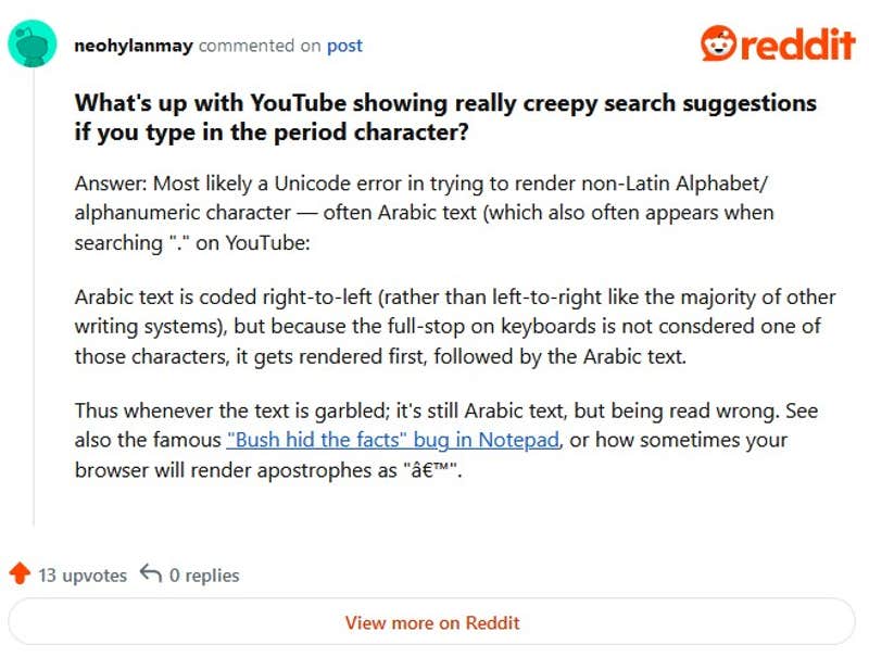 The 'Full Stop Punctuation' AKA 'Typing "." Into YouTube' Glitch, Explained