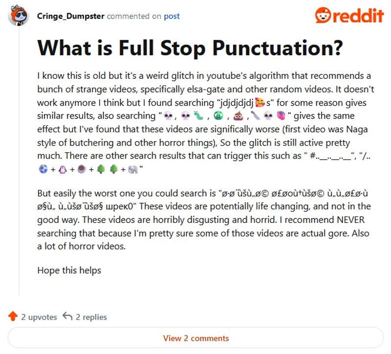 The Full Stop Punctuation Aka Typing Into Youtube Glitch Explained