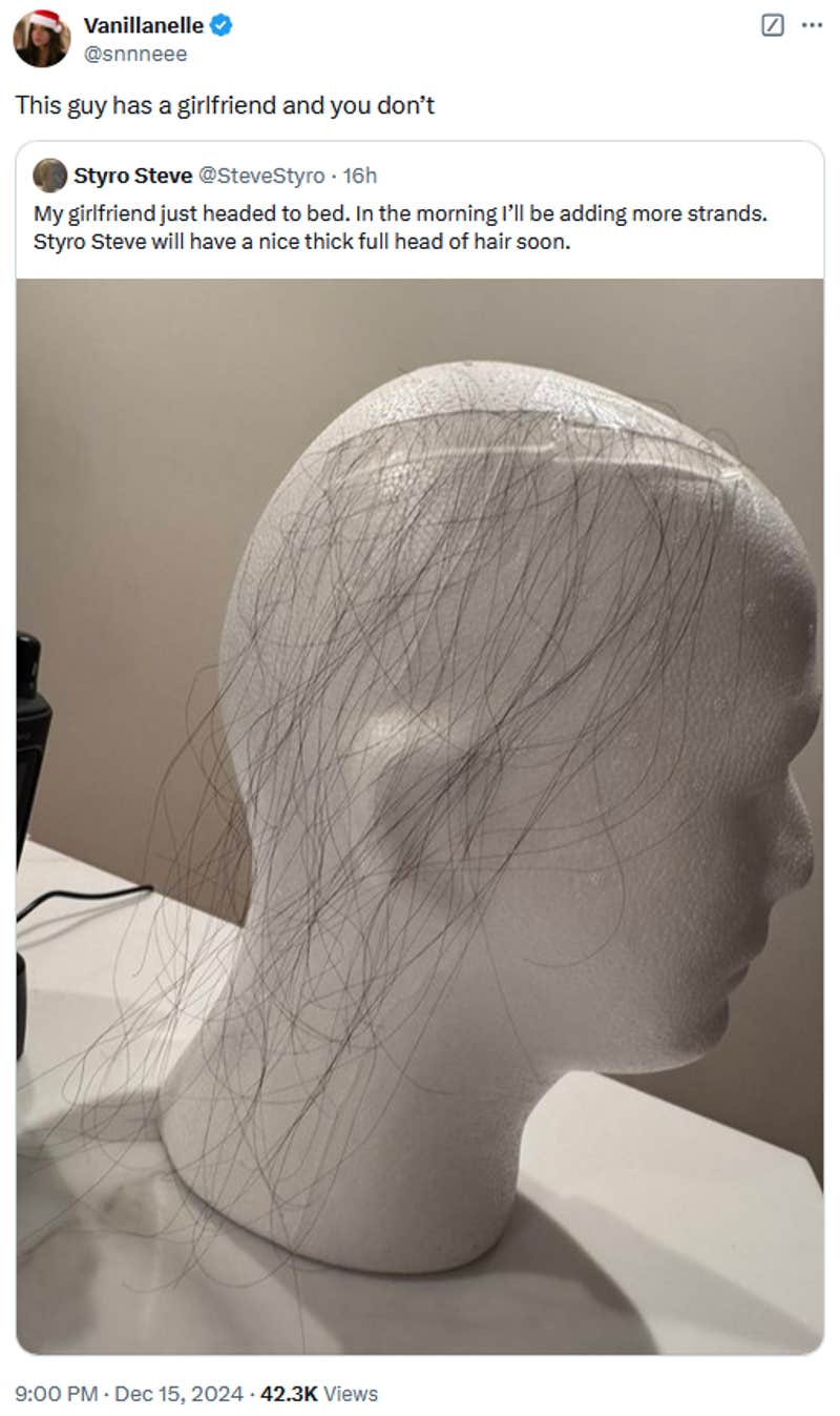 Why Is Someone Taping Their Girlfriend's Hair To A Styrofoam Head Named ...