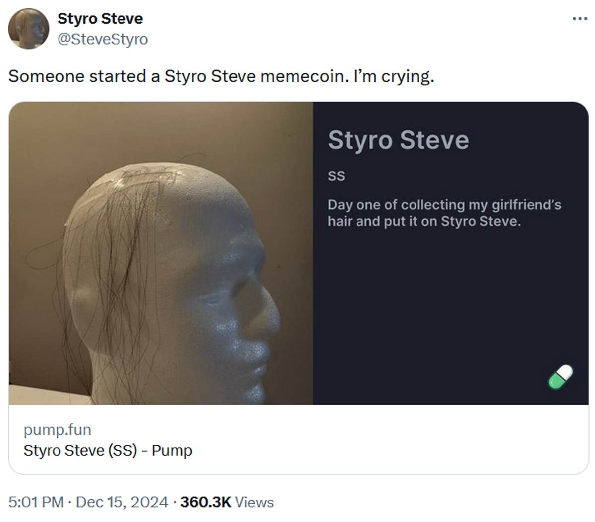 Why Is Someone Taping Their Girlfriend's Hair To A Styrofoam Head Named Styro Steve?