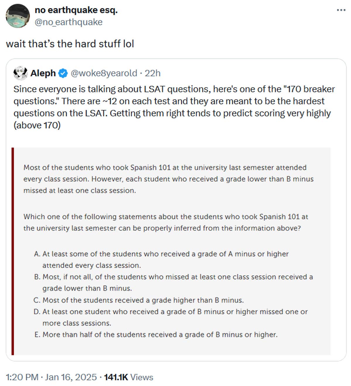 This LSAT reading comprehension question has X users fighting over the ...