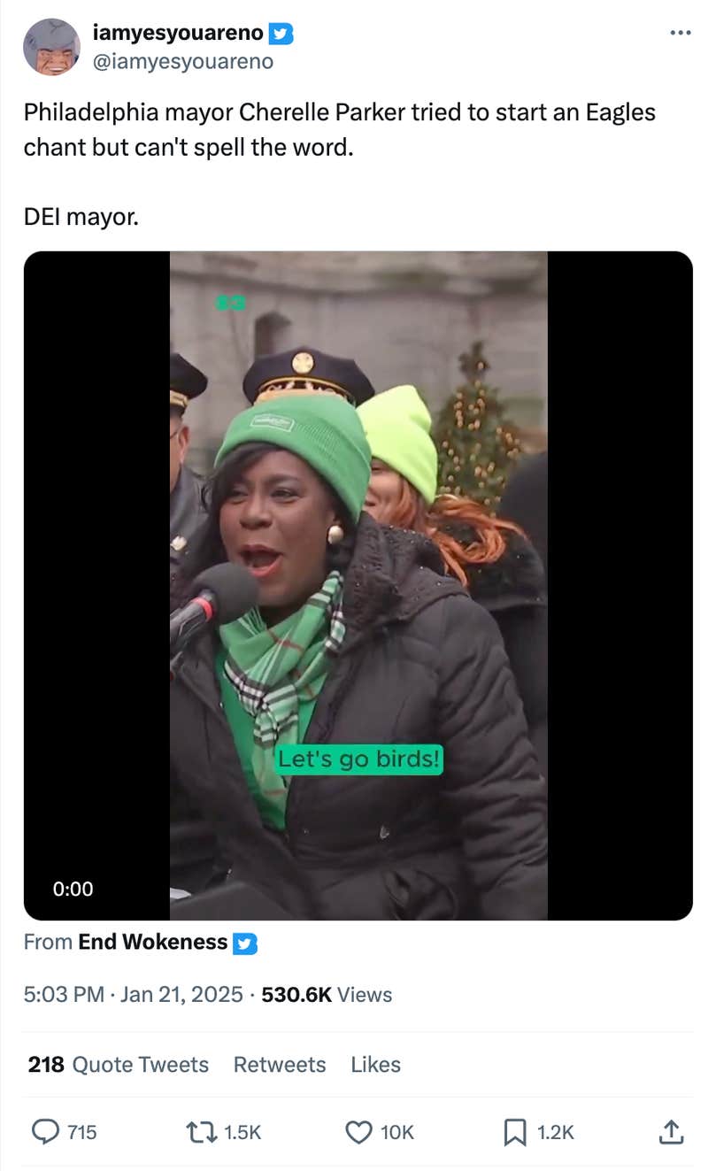 Philadelphia Mayor Cherelle Parker's misspelled eagles chant becomes a Philly meme
