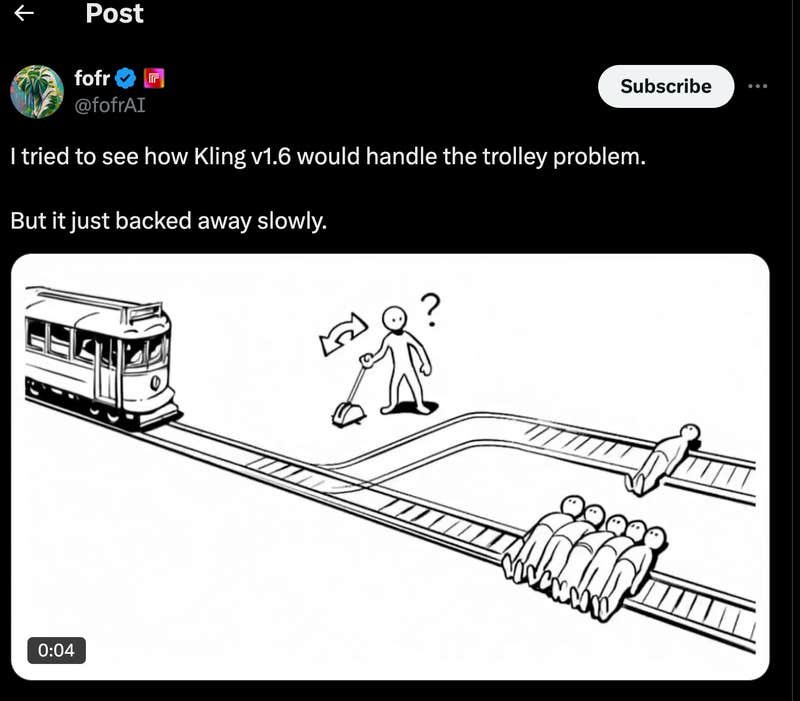 The 'first good AI joke' joke is also a brilliant ethical solution to the trolley problem