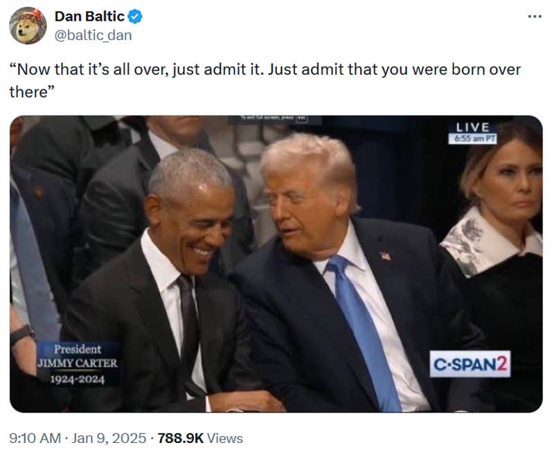 Trump And Obama Seen Laughing At Jimmy Carter’s Funeral—Cue The Memes