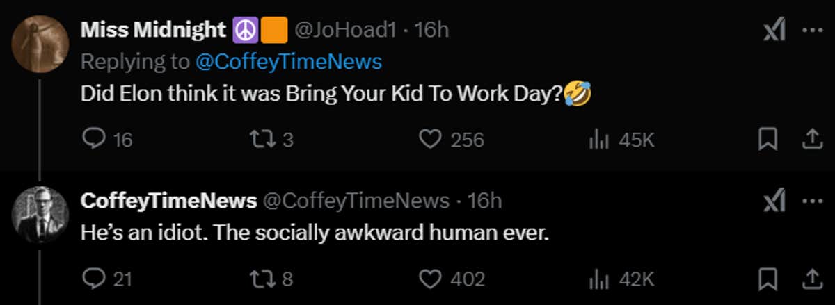 Elon Musk's son X picks his nose during White House press event