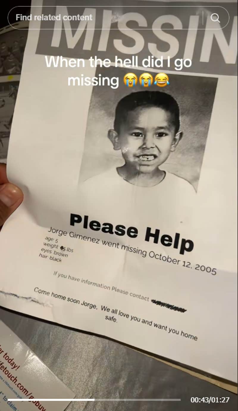 TikToker Adrian Peru's discovery of his own missing child poster sparks ...