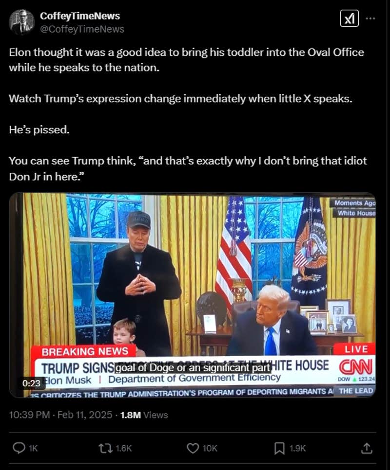 Elon Musk's son X picks his nose during White House press event