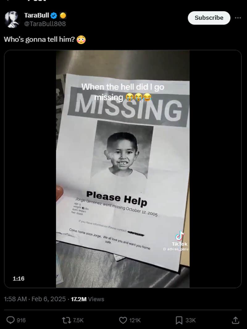 TikToker Adrian Peru's discovery of his own missing child poster sparks ...