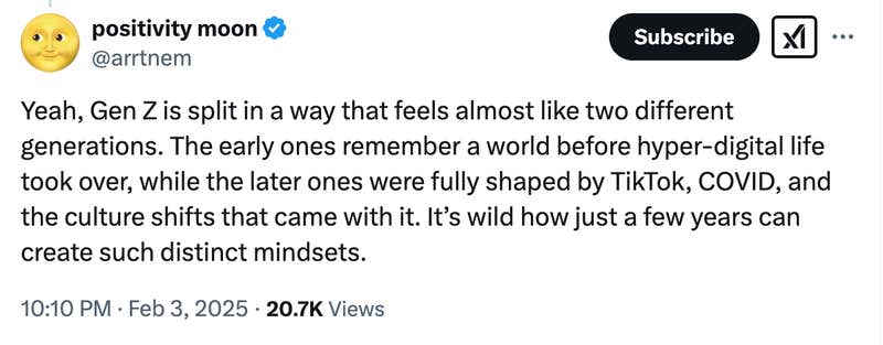 Chart claiming to define Gen Z 1.0 vs Gen Z 2.0 sparks debate