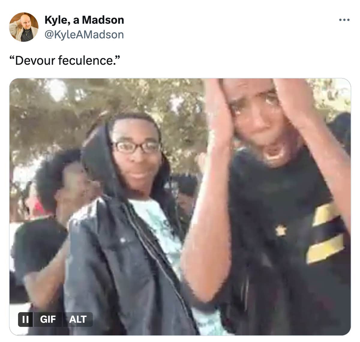 What does 'Devour Feculence' mean and why is it a meme?
