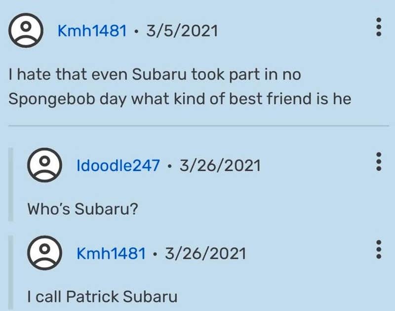 'I call patrick subaru' meme is the latest SpongeBob brainrot trend