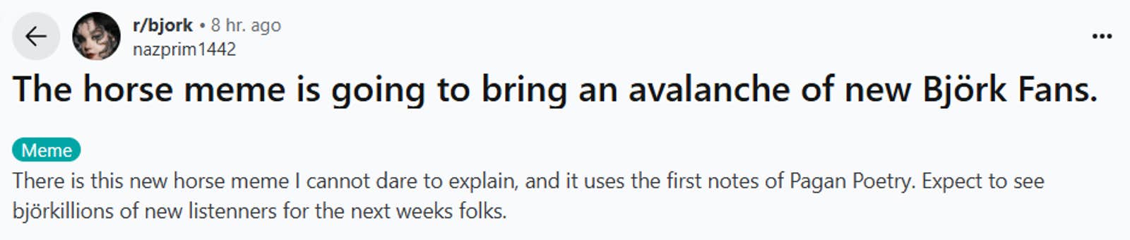 The Björk horse meme is no longer a joke. It's a lifestyle, a prophecy