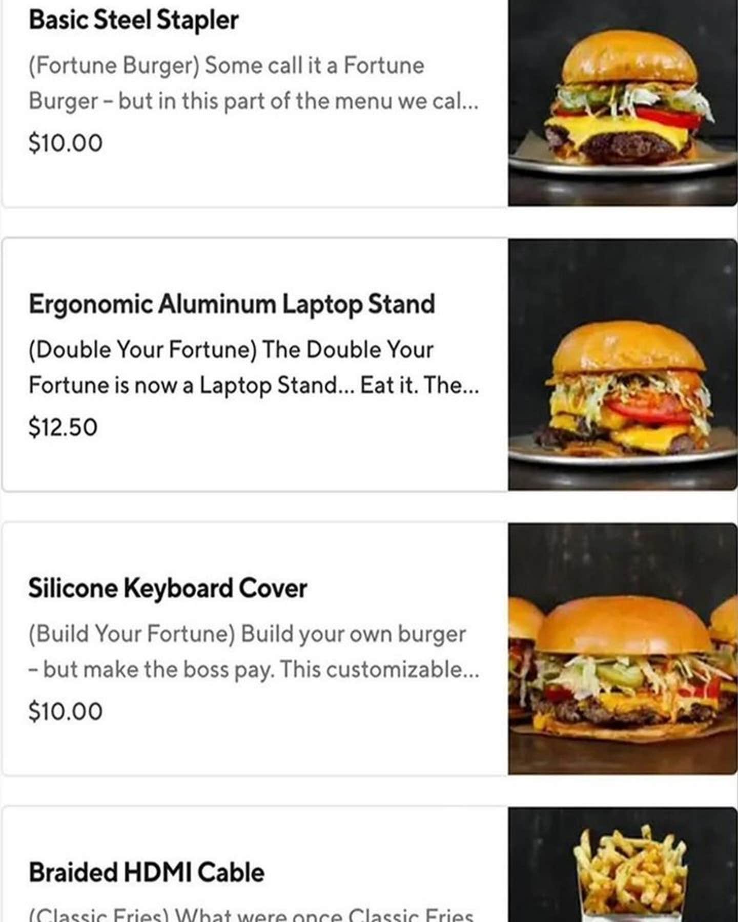 Good Fortune Burger shop renamed its menu after office supplies to help ...