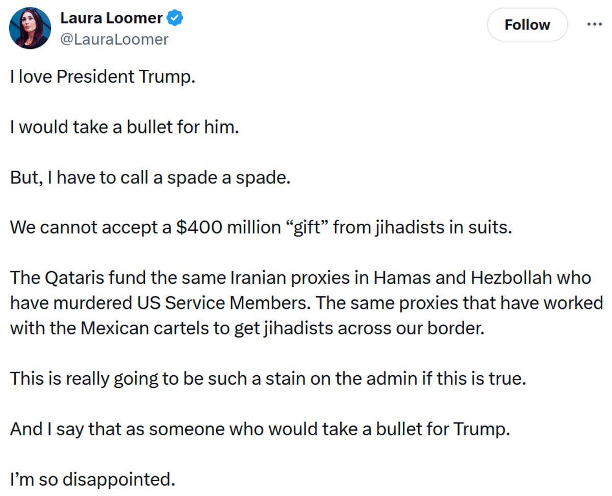 MAGA voices turn on Trump over reported Qatari jet gift: "That's not ...